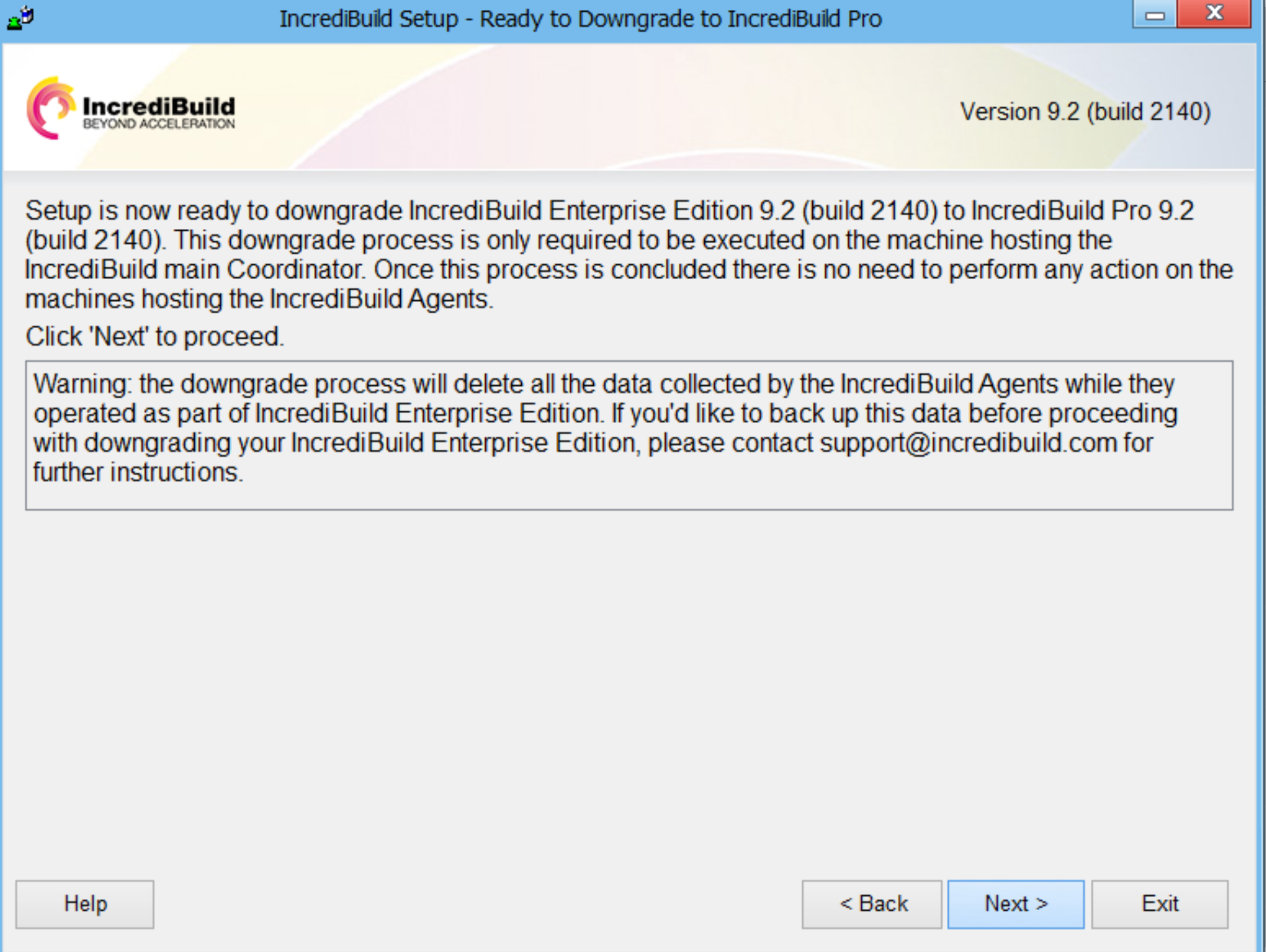 降级至Incredibuild Pro Edition